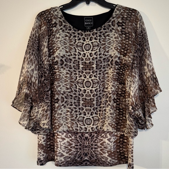 Coco Bianco | Tops | Womens Coco Bianco Leopard Sheer Blouse | Poshmark